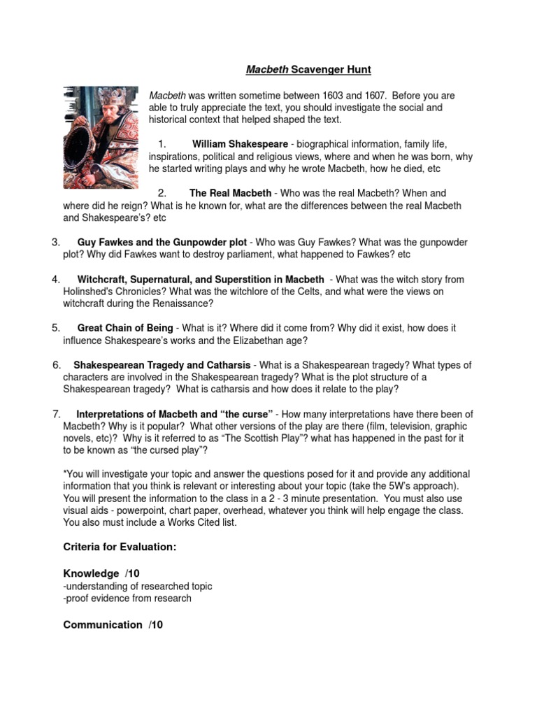 Macbeth Scavenger Hunt Guide | PDF | Macbeth | William Shakespeare