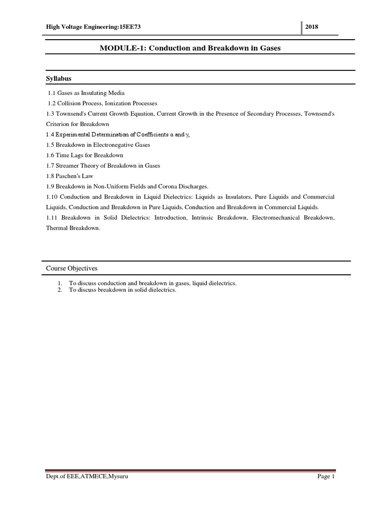 High Voltage Engineering Module 1 | PDF | Electrical Breakdown | Ionization