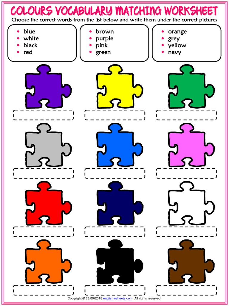 Color Words Matching Worksheets For Kindergarten Colours Vocabulary