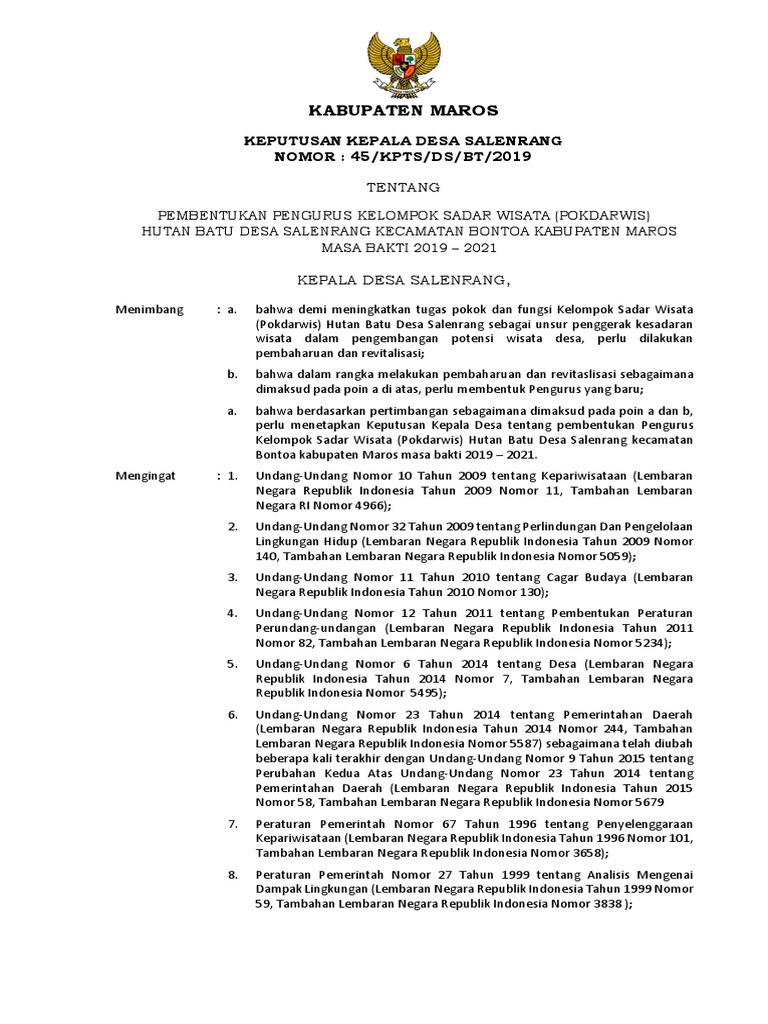 SK - Pengurus Pokdarwis Desa Salenrang | PDF