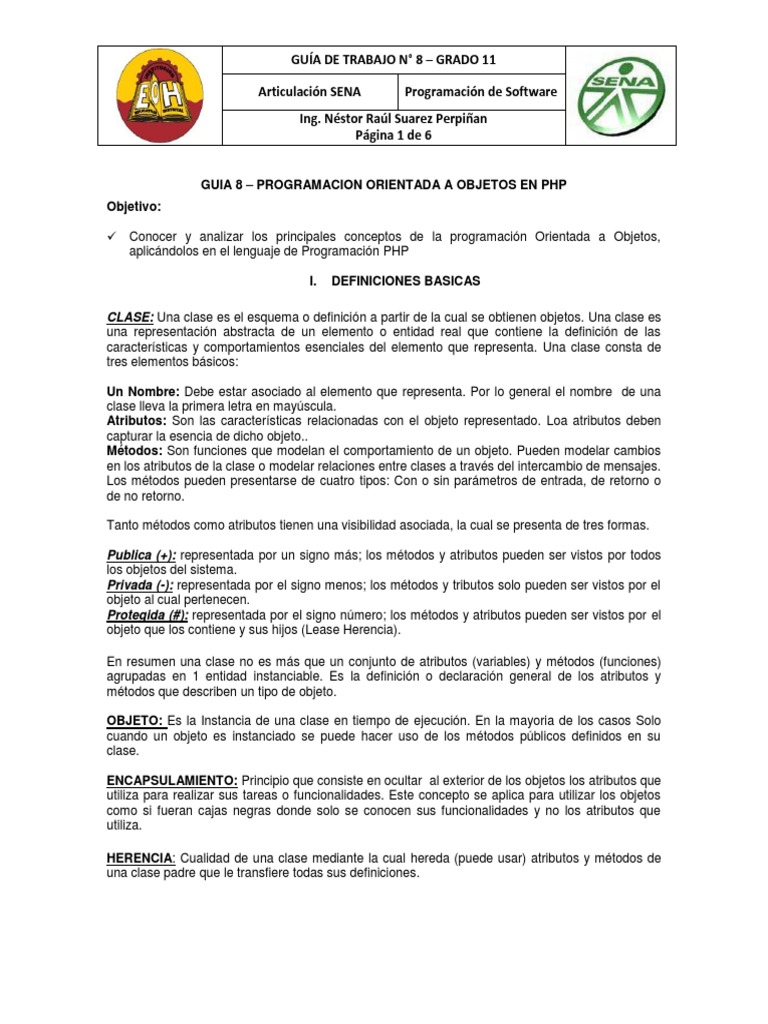 Guia 8 (PHP) - POO EN PHP PDF | Descargar gratis PDF | Objeto (informática) | Clase ...