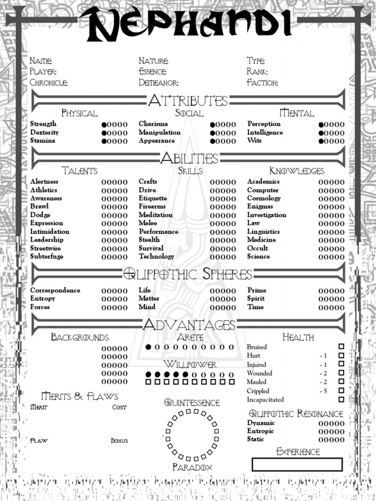 Nephandi Null Sheet | PDF | Role Playing Games | Gaming