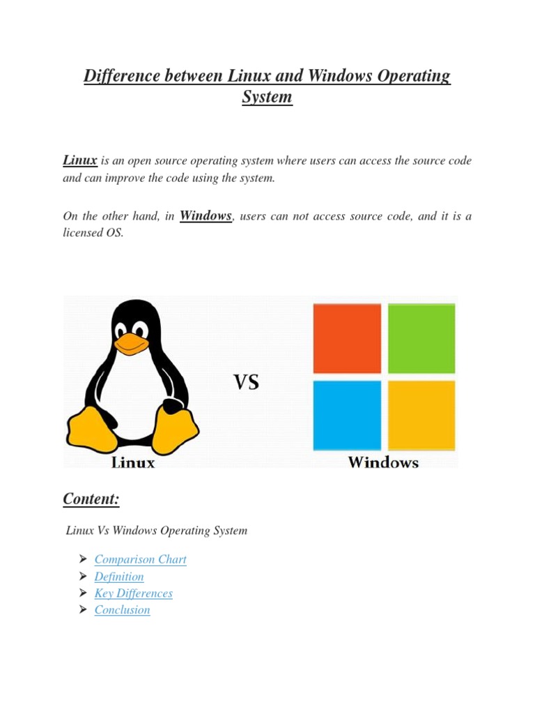 Difference Between Linux and Windows Operating System | PDF | Linux ...