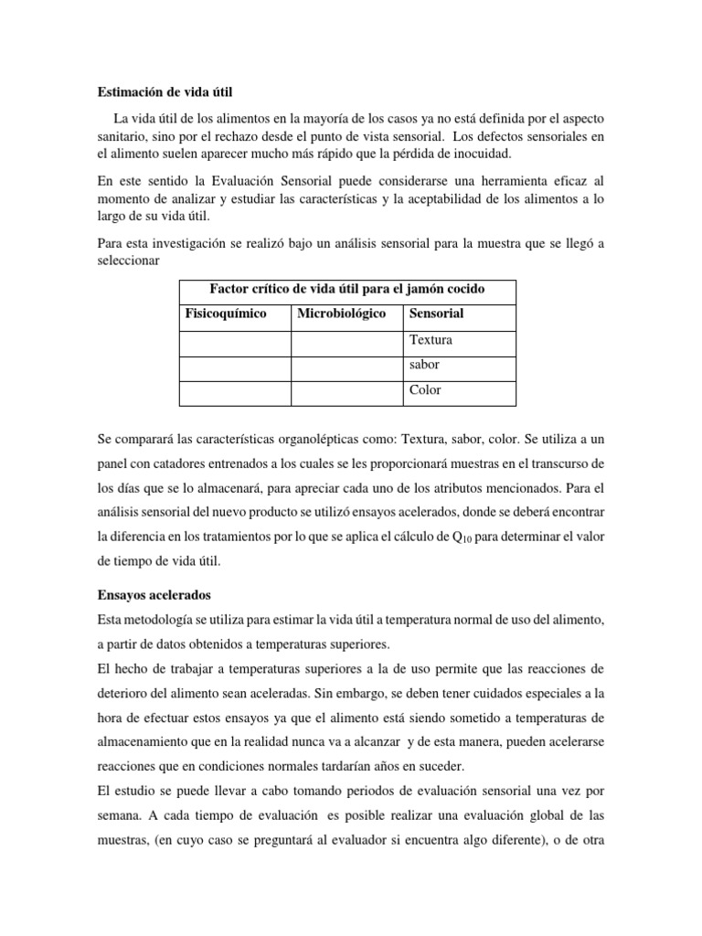 Estimación de Vida Útil ACTUAL | PDF | Alimentos | Comida y bebida