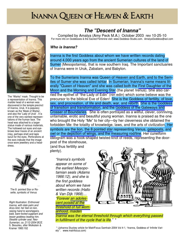 Inanna Queen of Heaven and Earth | PDF | Mesopotamian Mythology ...