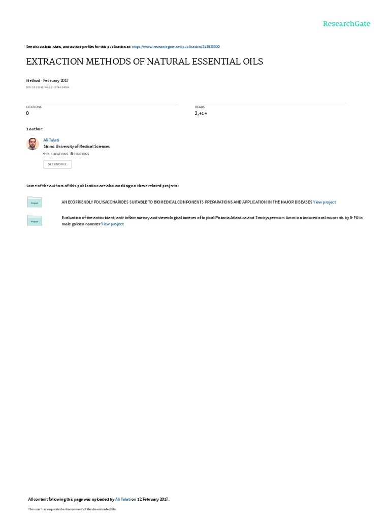 Extraction Methods Natural Essential Oil | PDF | Distillation ...