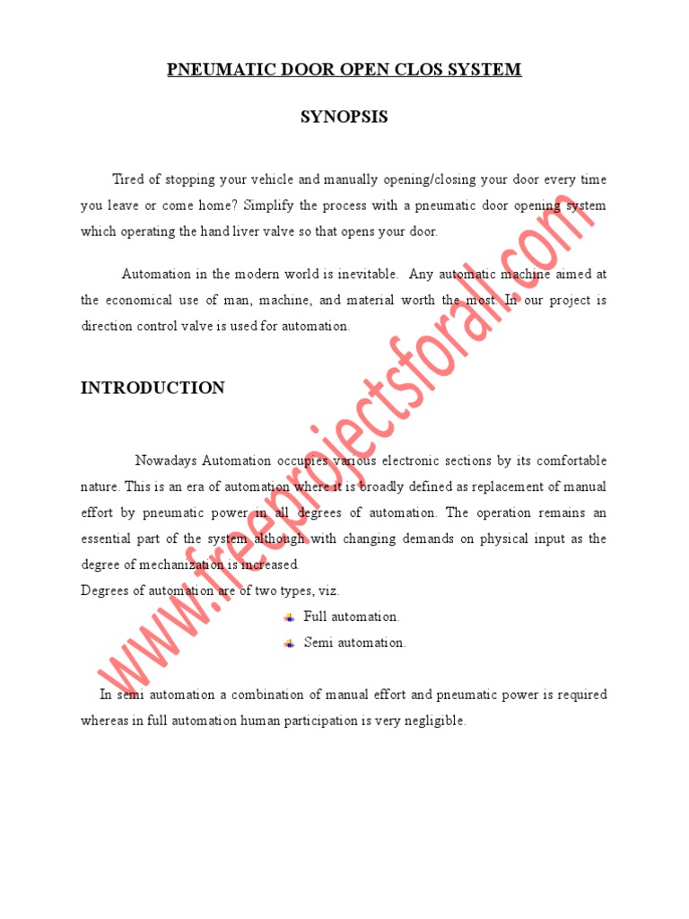 Pneumatic Door Opening System Overview | PDF | Automation | Valve