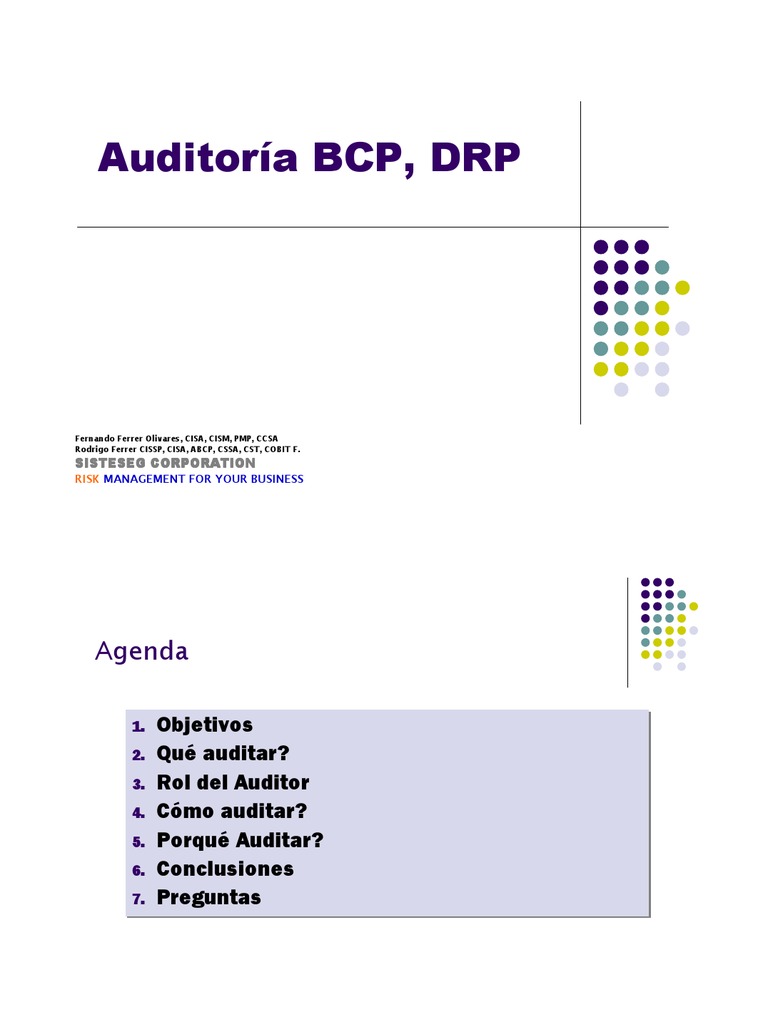 Microsoft Power Point - Auditoria Plan de Ad BCP DRP | PDF | La seguridad informática | Seguridad