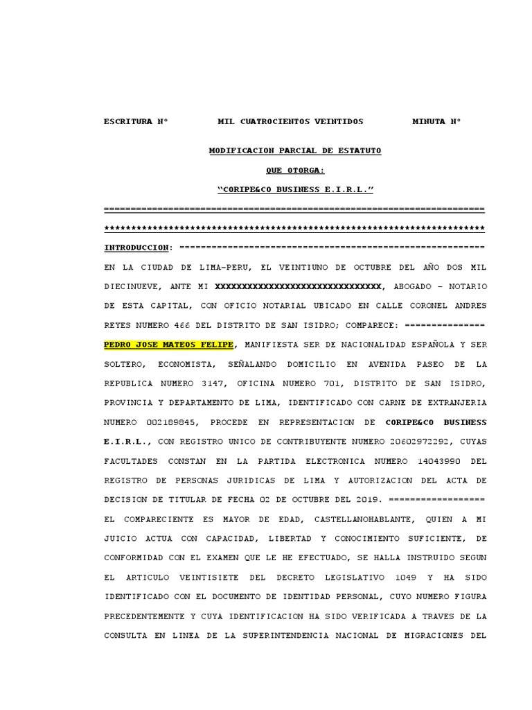 Modificacion de Estatuto Eirl | PDF | Instituciones sociales | Ciencias ... Modificacion de Estatuto Eirl | PDF | Instituciones sociales | Ciencias ...