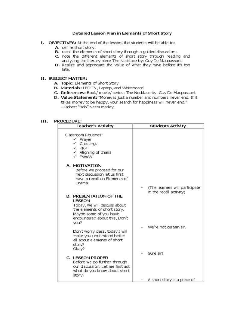 DLP in Elements of Short Story | PDF | Plot (Narrative) | Psychological Concepts