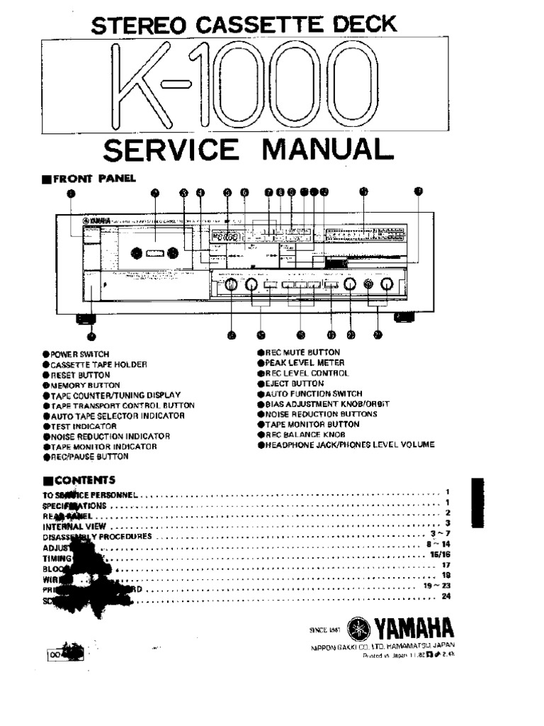 Yamaha K 1000 Service Manual | PDF