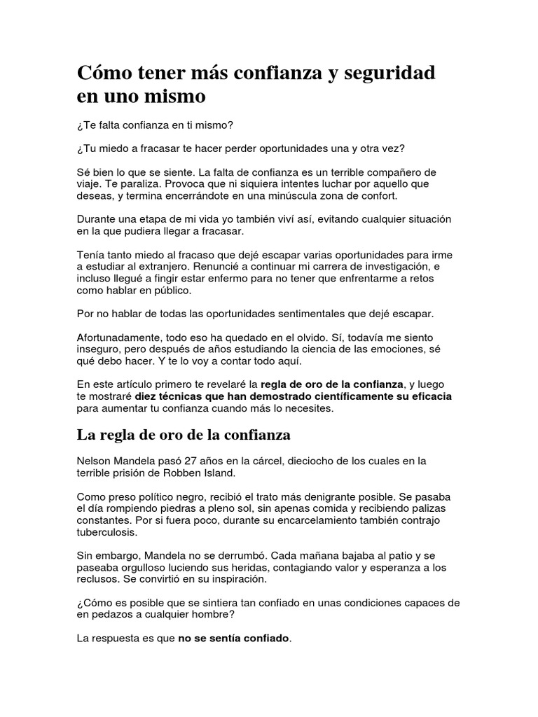 10 Consejos Para Tener Más Confianza Y Seguridad En Uno Mismo Pdf