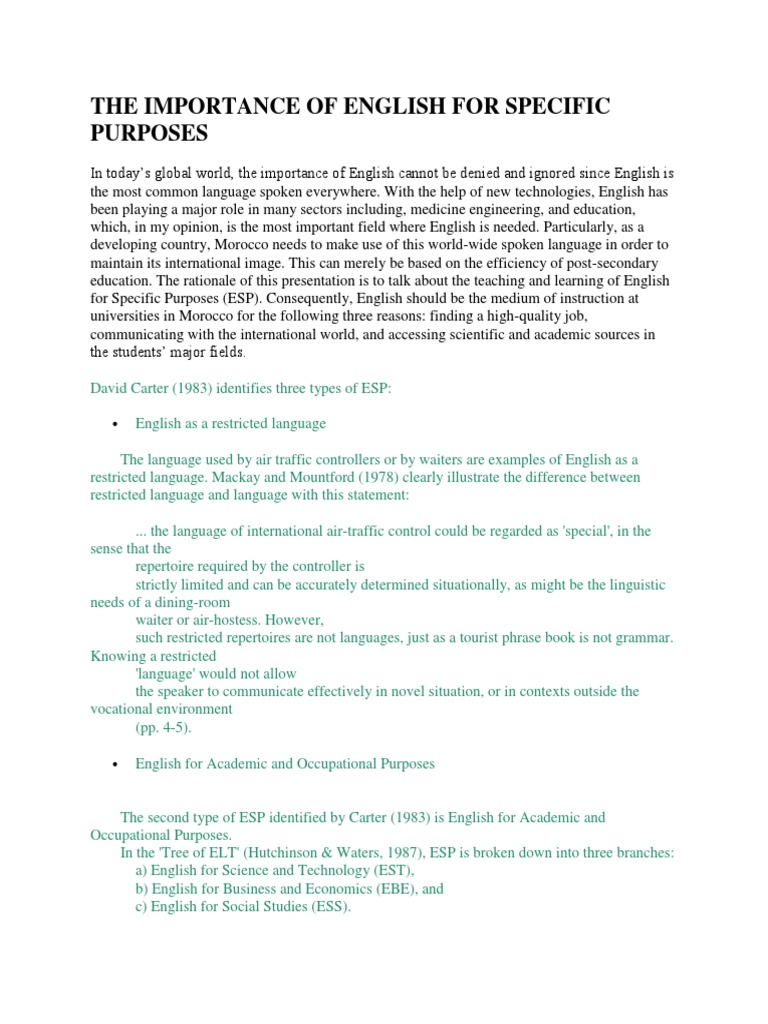 The Importance of English For Specific Purposes | PDF | English ...