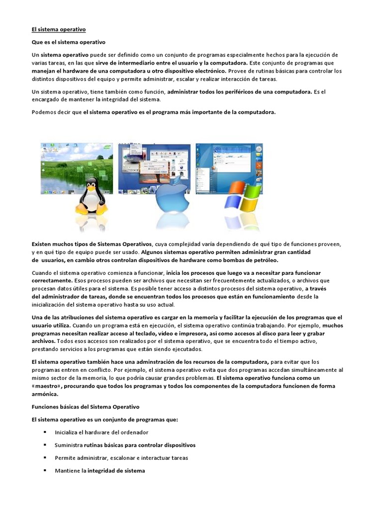 El Sistema Operativo | Descargar gratis PDF | Sistema operativo | Hardware de la computadora