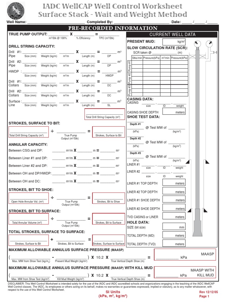 Well Control Worksheet Guide | PDF | Casing (Borehole) | Pressure