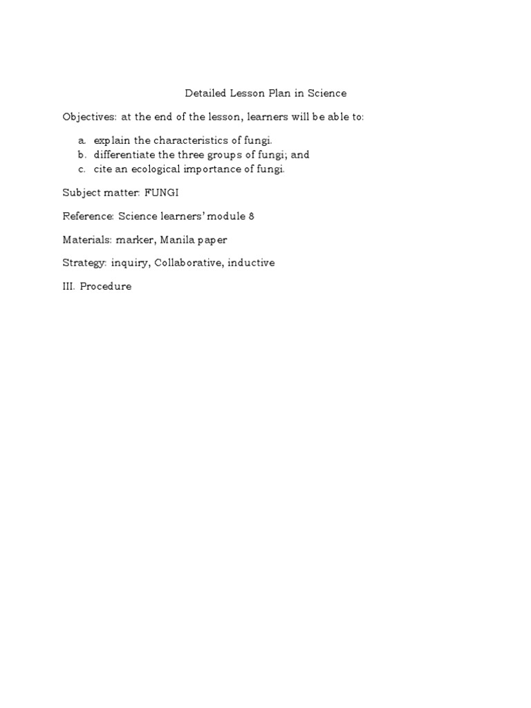Lesson Plan in Fungi | PDF | Fungus | Microorganism