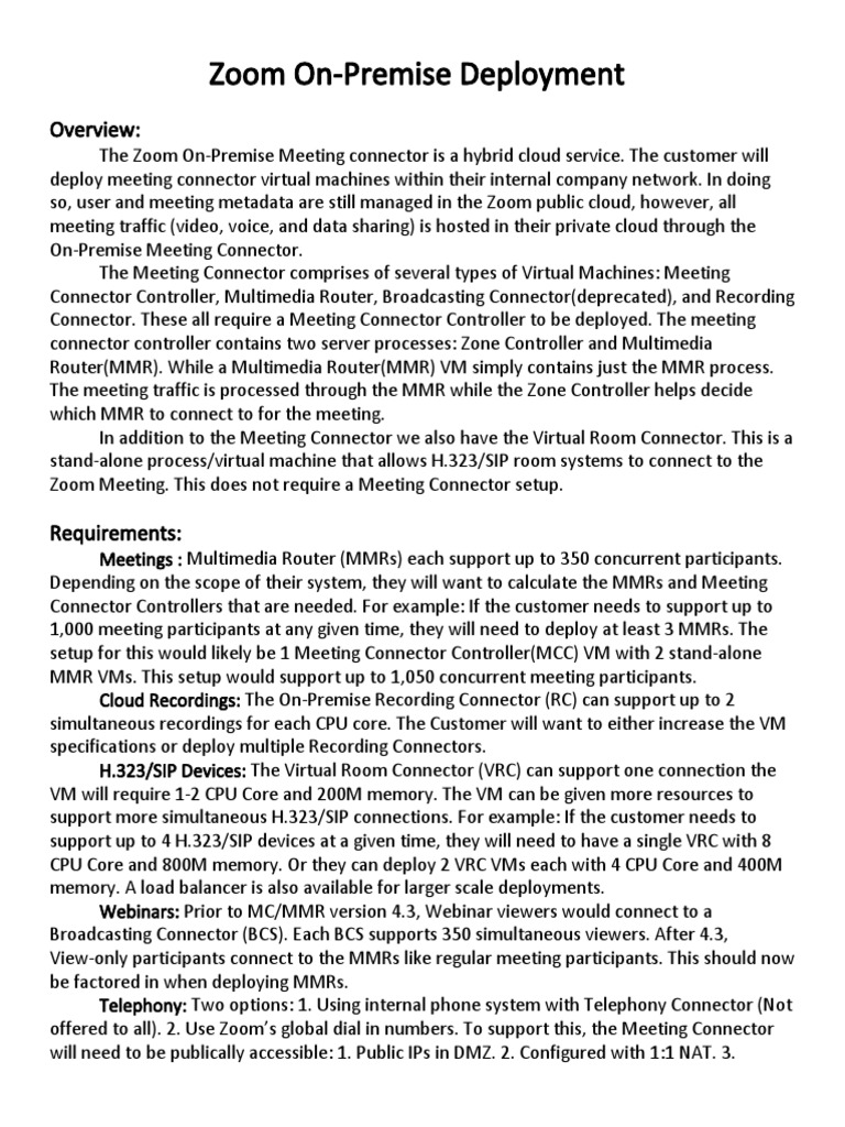 ZoomOn PremiseDeployment | PDF | Session Initiation Protocol | Port ...