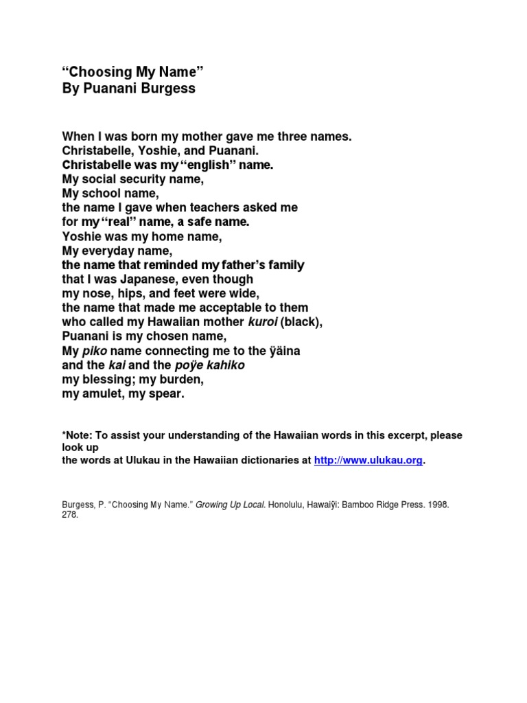 Choosing My Name | PDF