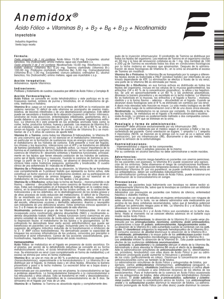 Anemidox Inyectable 503914 01 PDF | PDF | Vitamina B12 | Vitamina