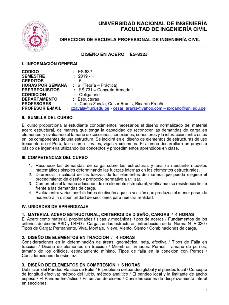 Diseño de Estructuras de Acero ES-832J | PDF | Pandeo | Acero