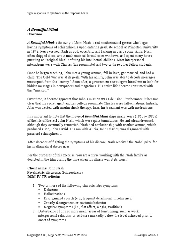 A Beautiful Mind Guide Questions | PDF | Psychosis | Schizophrenia