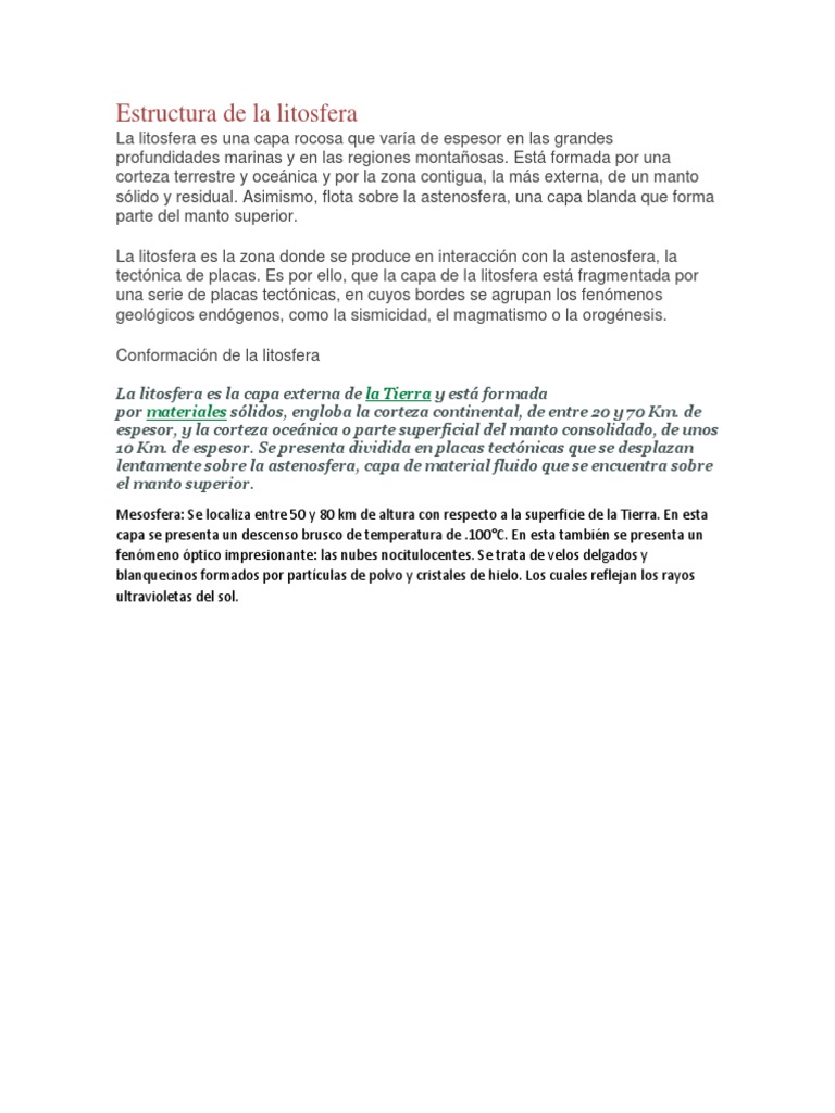 Estructura y componentes de la litosfera | PDF