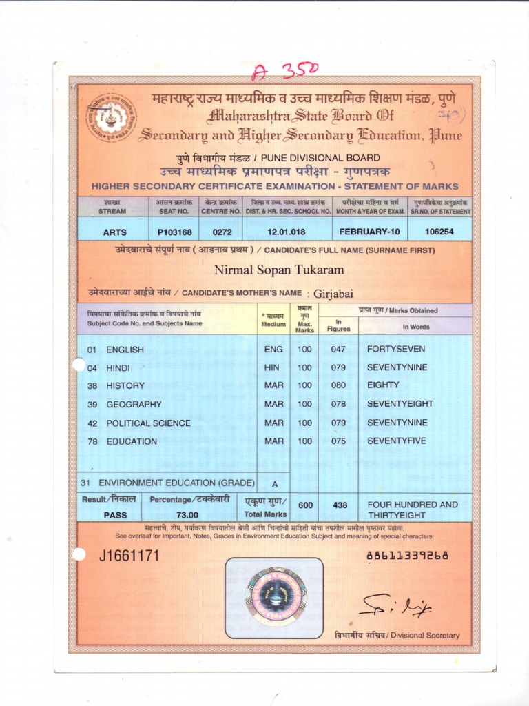 12th Marksheet PDF | PDF