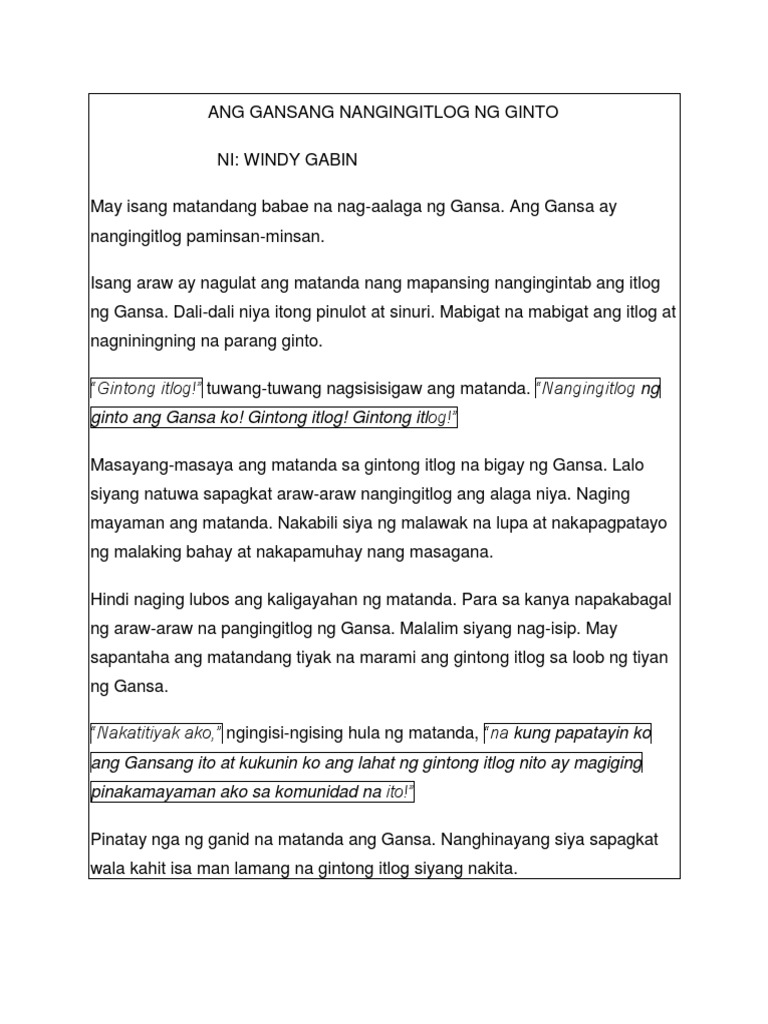 Ang Gansang Nangingitlog NG Ginto | PDF