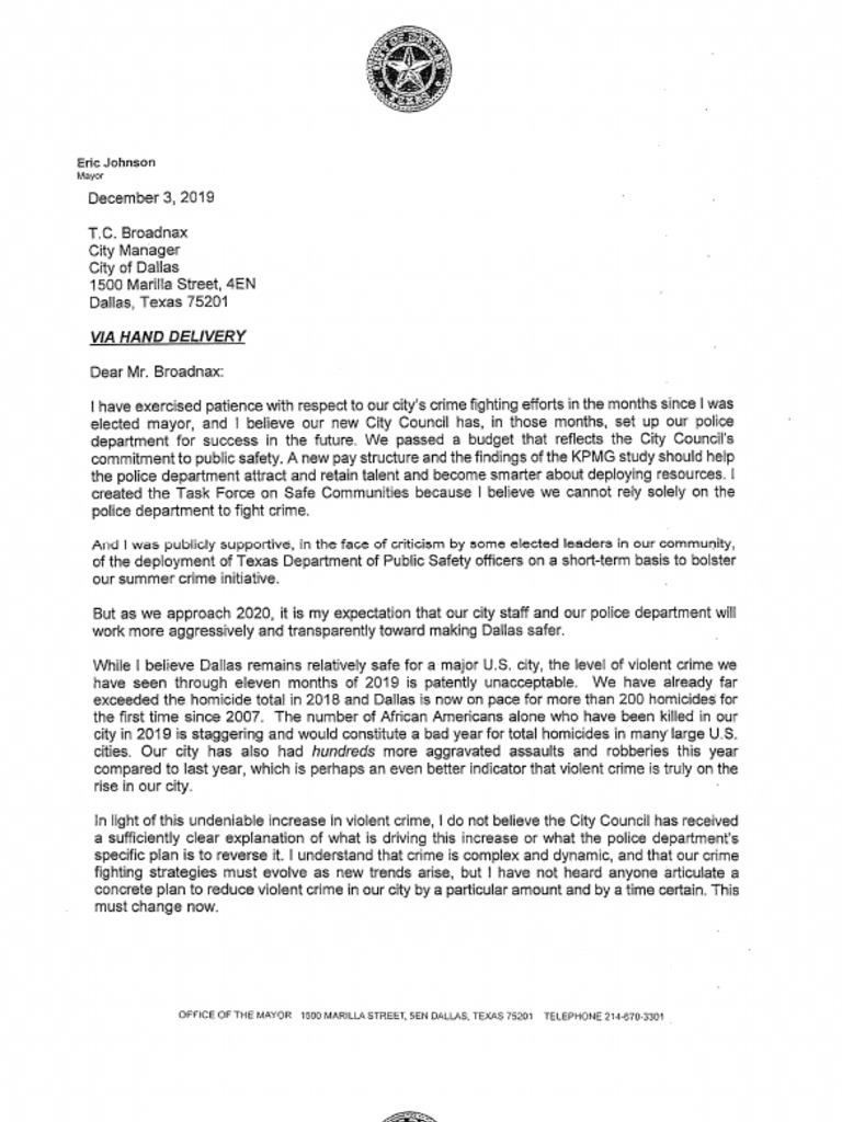 Mayor Eric Johnson Letter | PDF