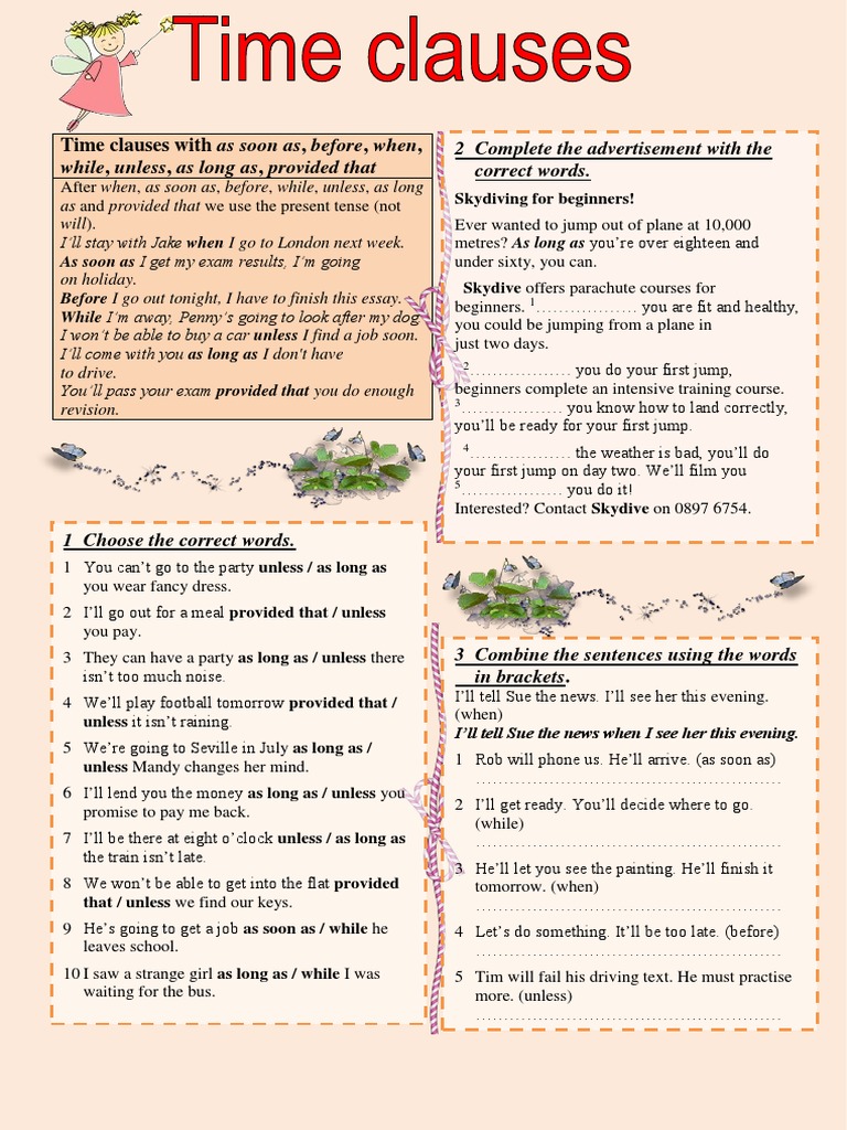 Time Clauses Fun Activities Games Grammar Drills - 29432 | PDF