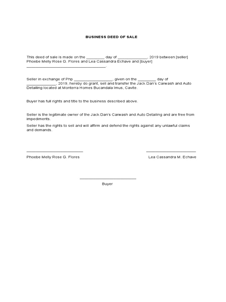 Business Deed of Sale