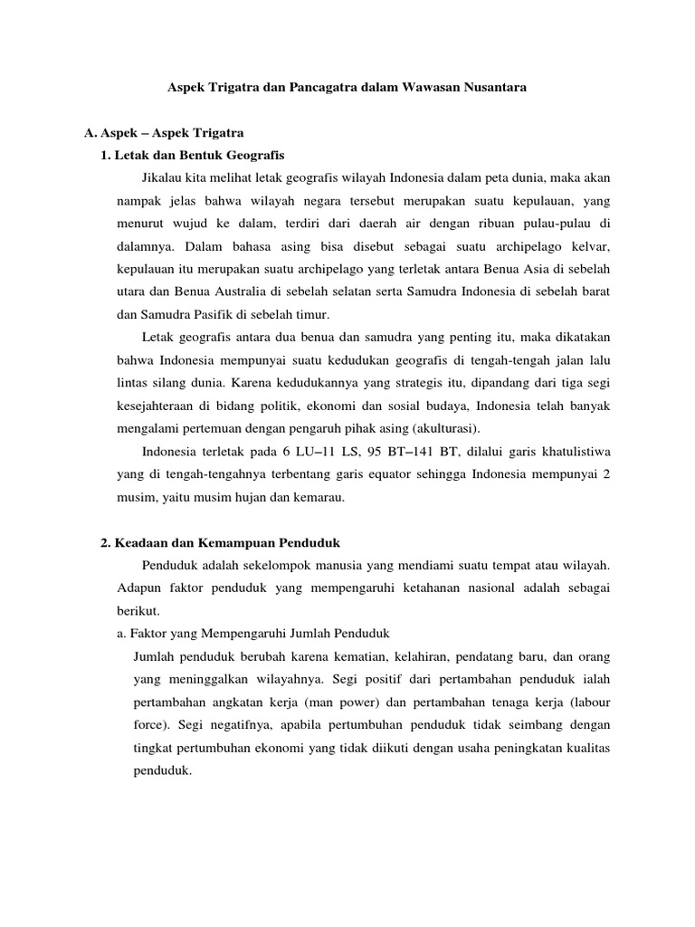 Trigatra Dan Pancagatra Dalam Wawasan Nusantara | PDF