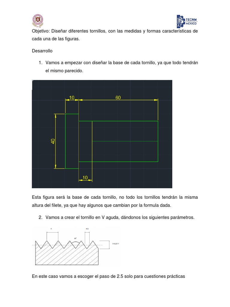 Reporte #3 Creacion de Tornillos en Autocad | PDF | filete | Tornillo