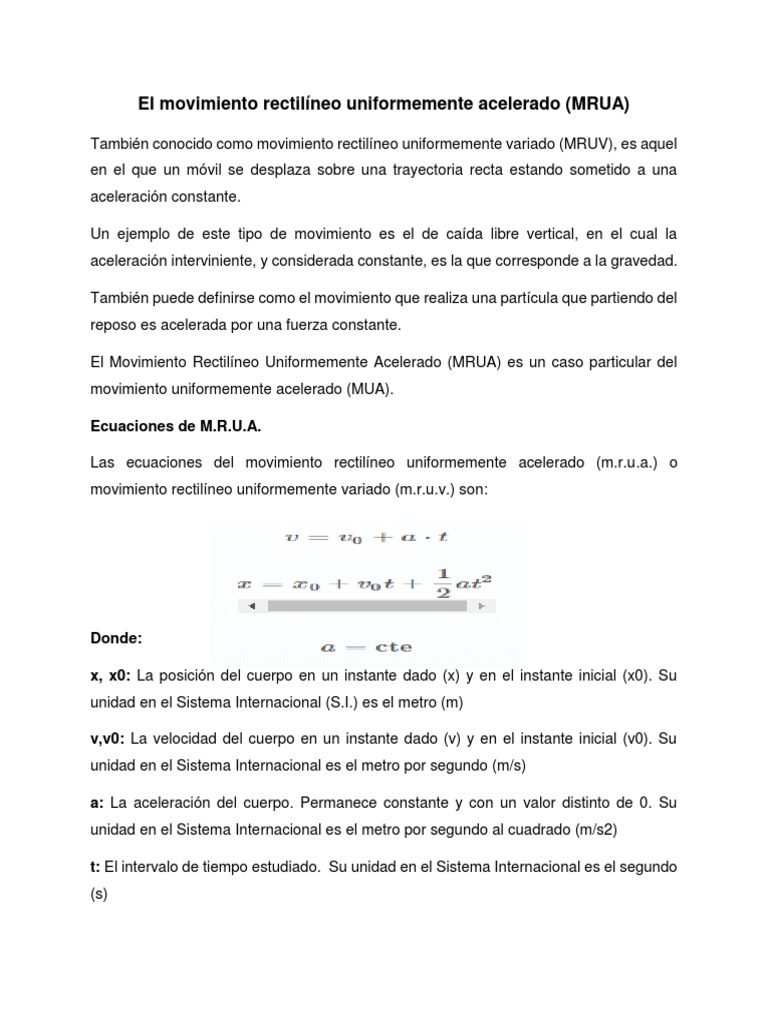 El Movimiento Rectilíneo Uniformemente Acelerado | PDF | Aceleración ...