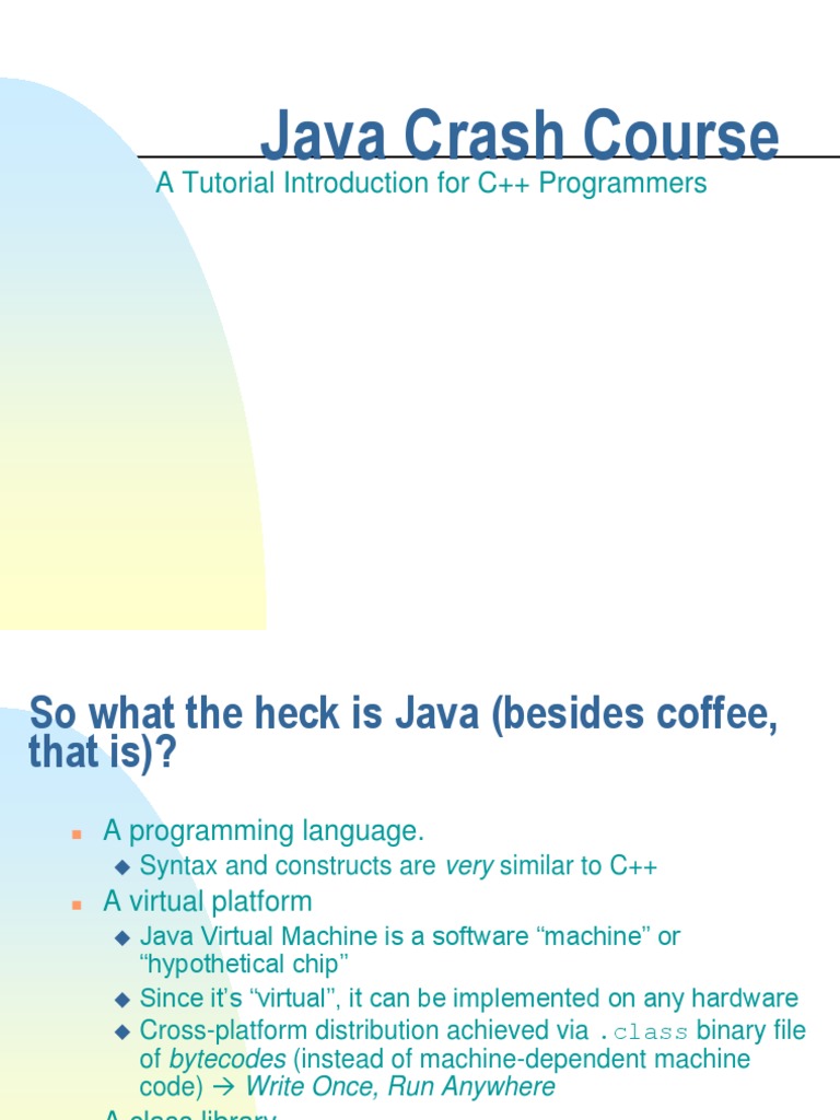 Java Crash Course A Tutorial Introduction For C Programmers Pdf