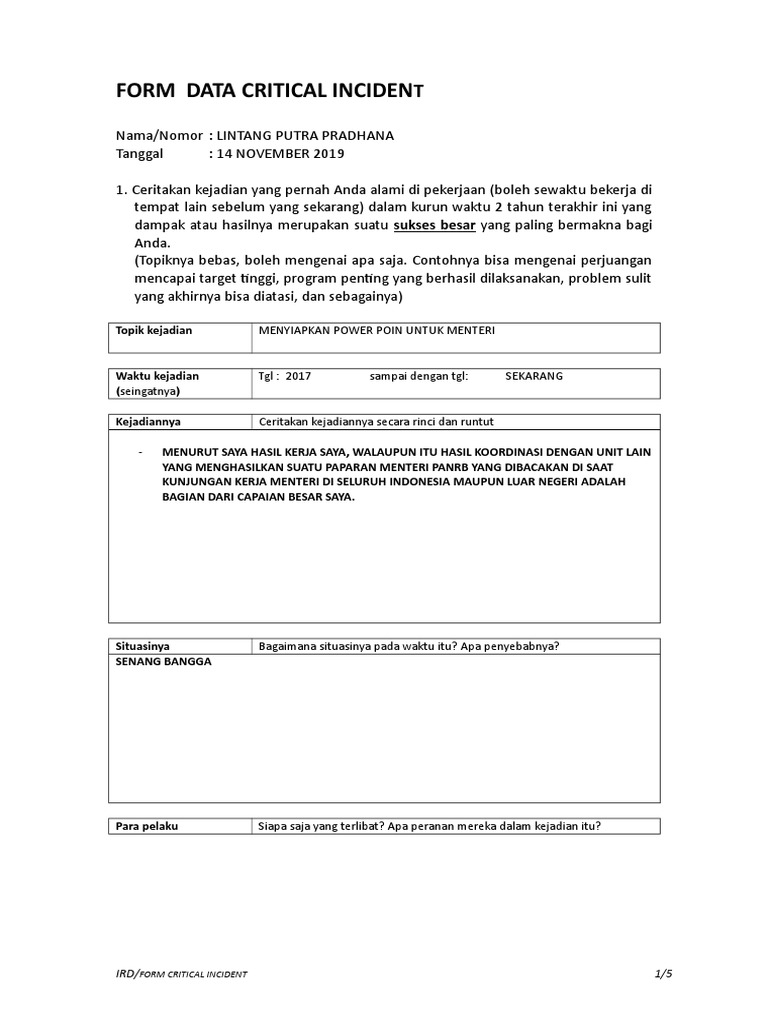 Form Data Critical Incident | PDF