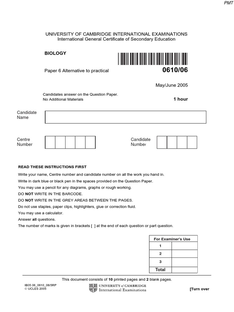 June 2005 QP - Paper 6 CIE Biology IGCSE PDF | PDF | Flowers | Pollination