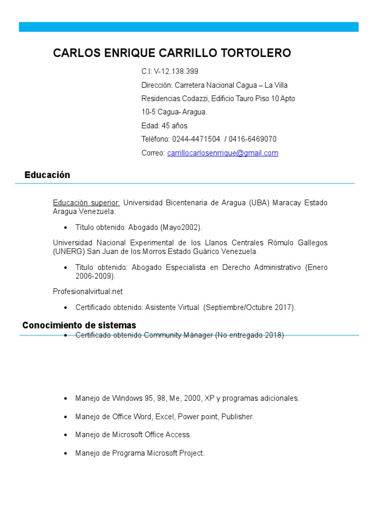 Curriculum Carlos Carrillo | PDF