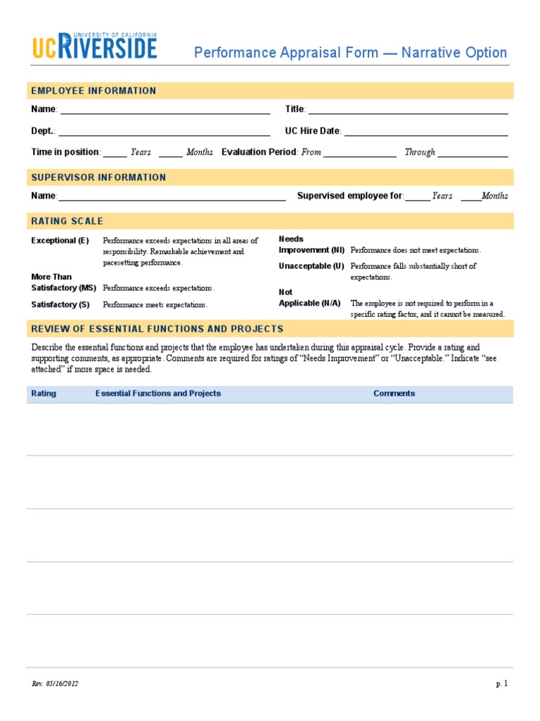 Performance Appraisal Form Â - Narrative Option | PDF | Performance ...
