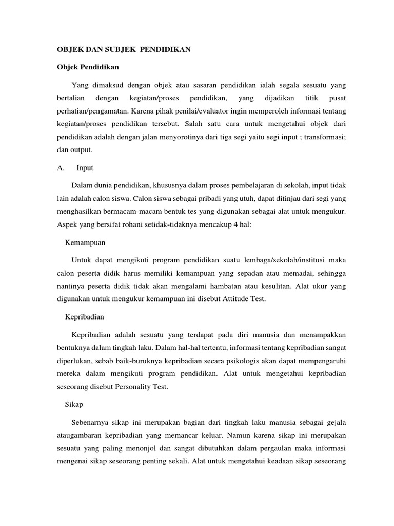 Objek Dan Subjek Pendidikan | PDF