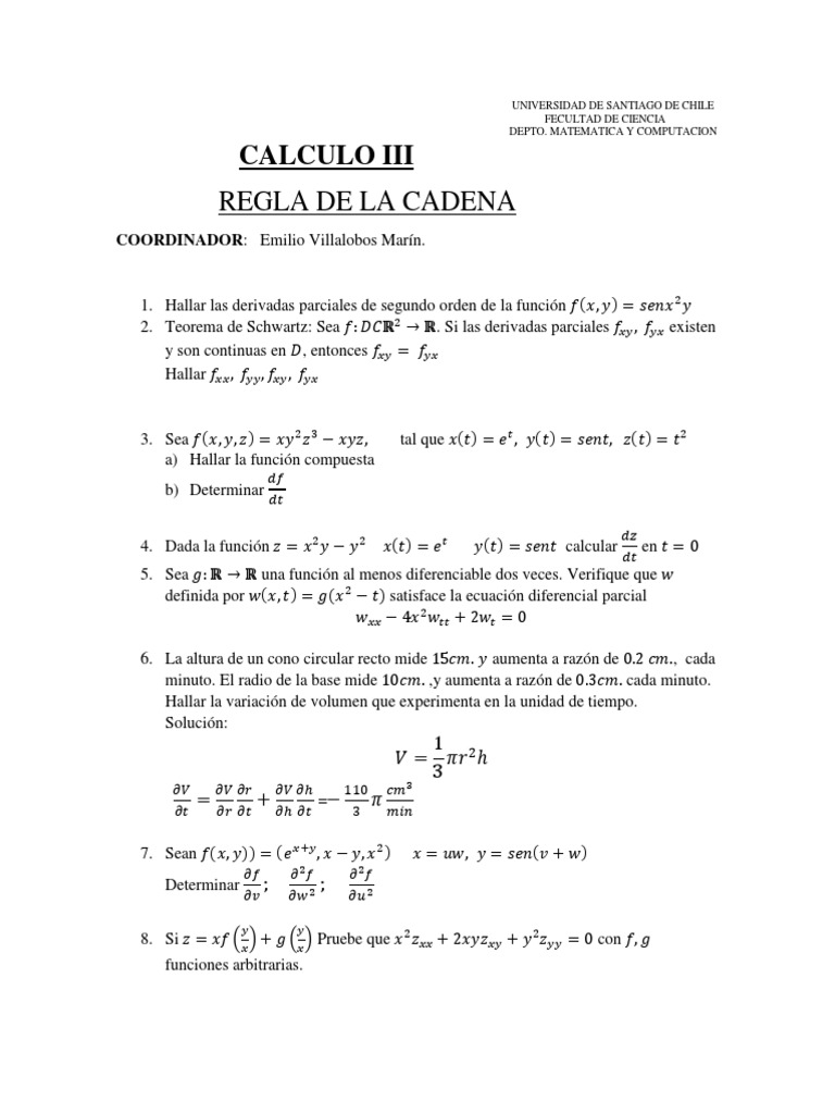 Regla Cadena | PDF | Ecuación diferencial parcial | Derivado