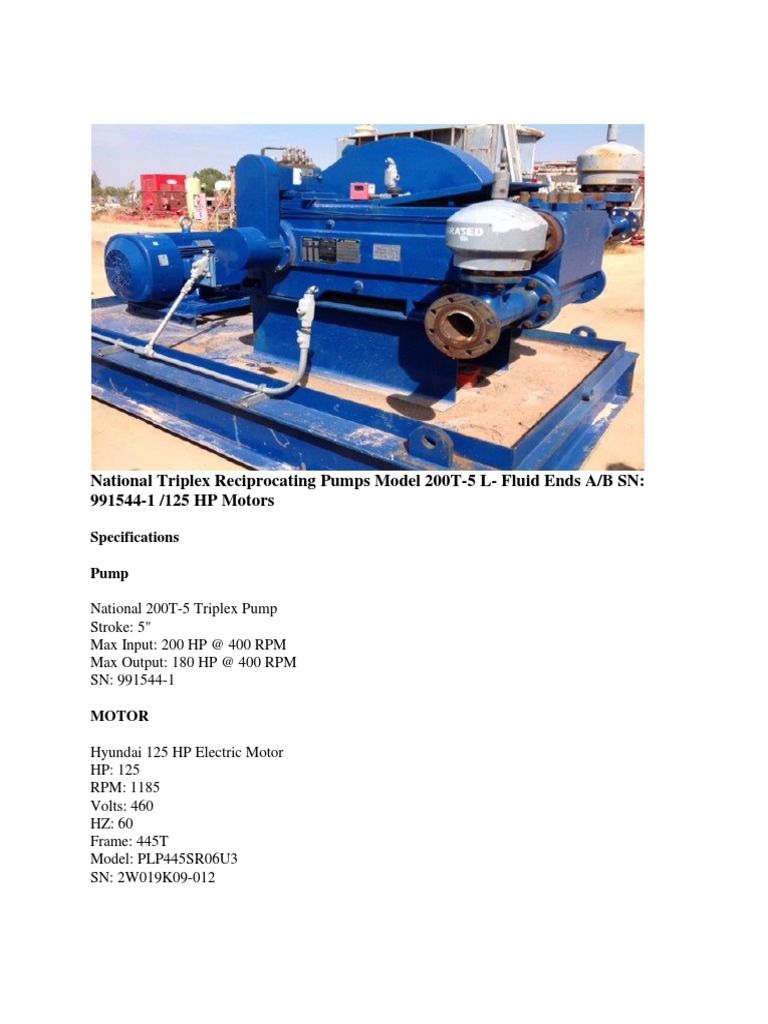 National Triplex Pump Specifications | PDF