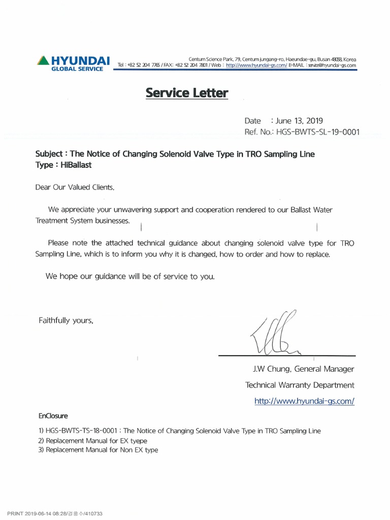 HHI Ballast Service Letter | PDF | Valve | Mechanical Engineering