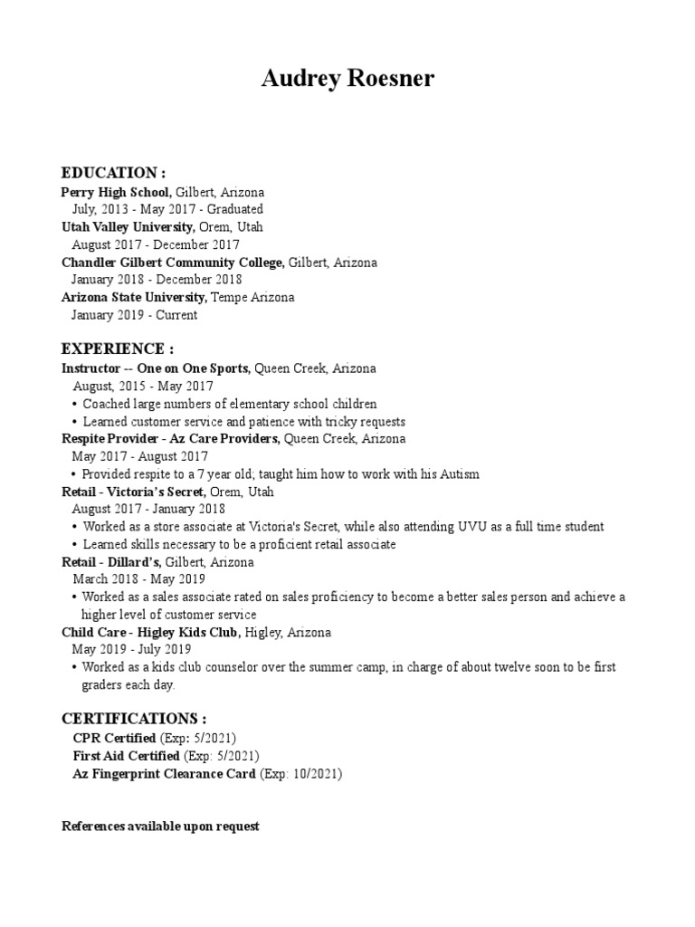 Audrey Roesner Resume Example | PDF