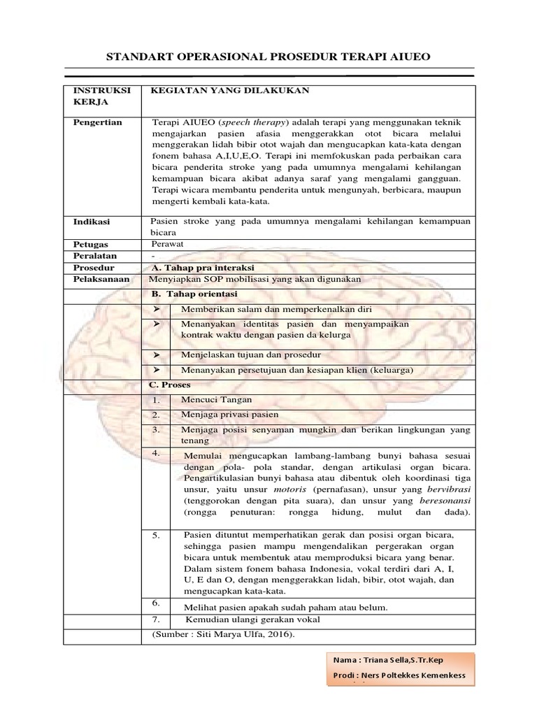 SOP Terapi Wicara Pasien Stroke | PDF | Pengembangan Diri | Sains & Matematika