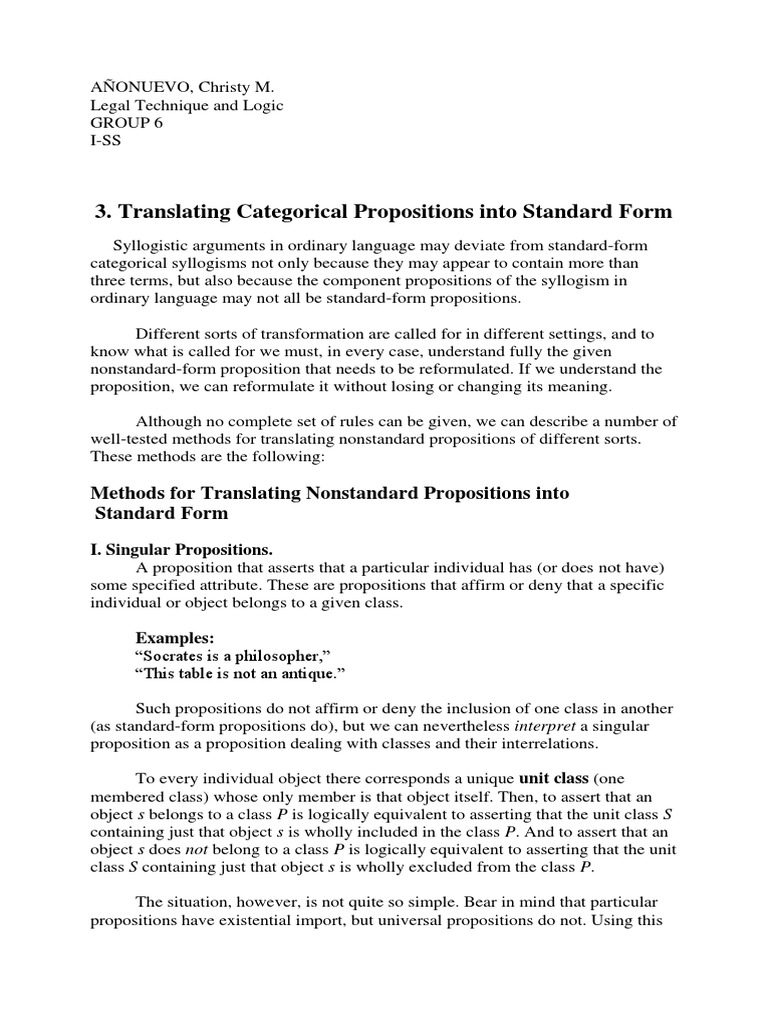 Translating Categorical Propositions | PDF | Proposition | Adjective