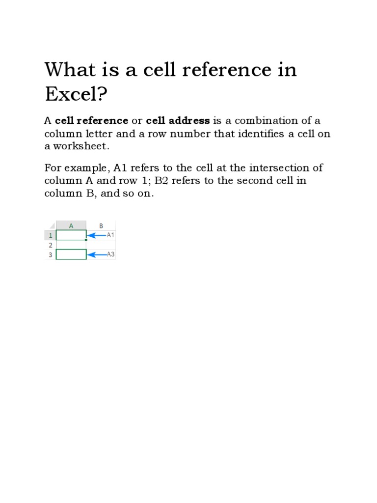 What Is A Cell Reference in Excel | PDF | Formula | Microsoft Excel
