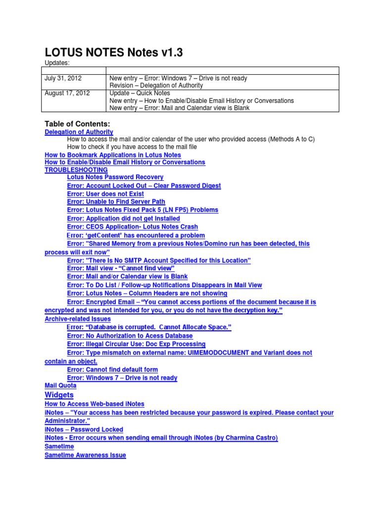 Lotus Notes Notes v1.3 | PDF | Ibm Notes | Computer File