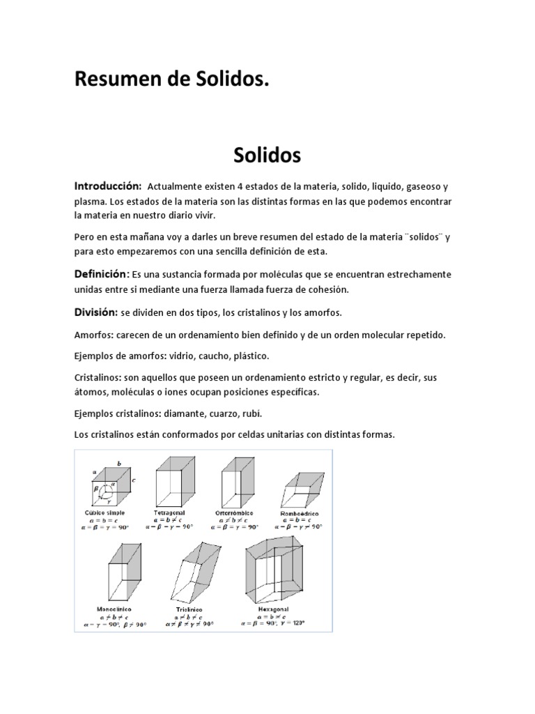 Propiedades y Tipos de Sólidos | PDF | Artes del Lenguaje y ...