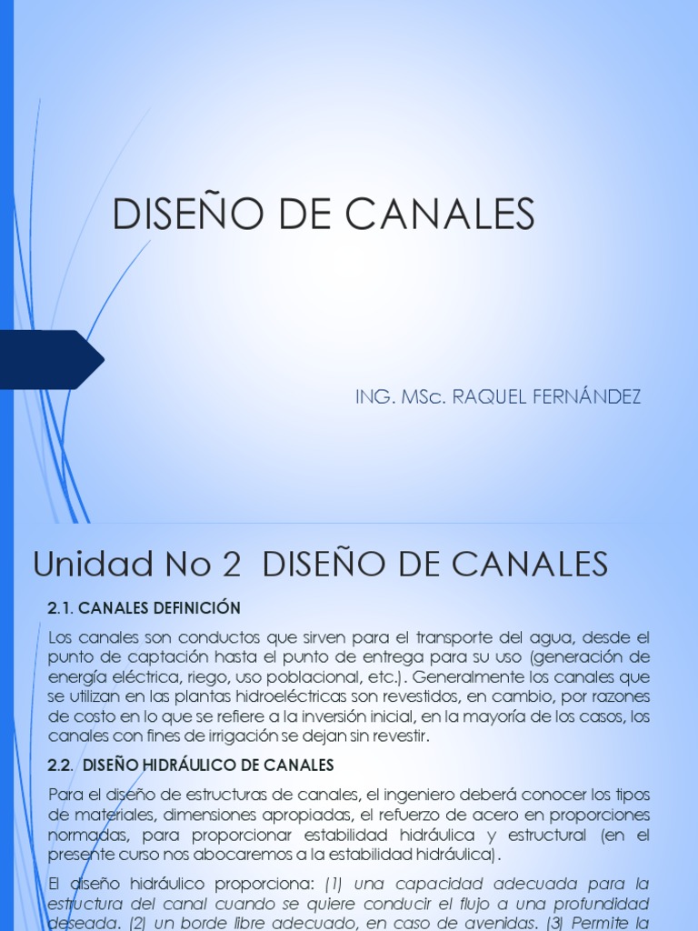 Diseño De Canales Pdf Canal Masa